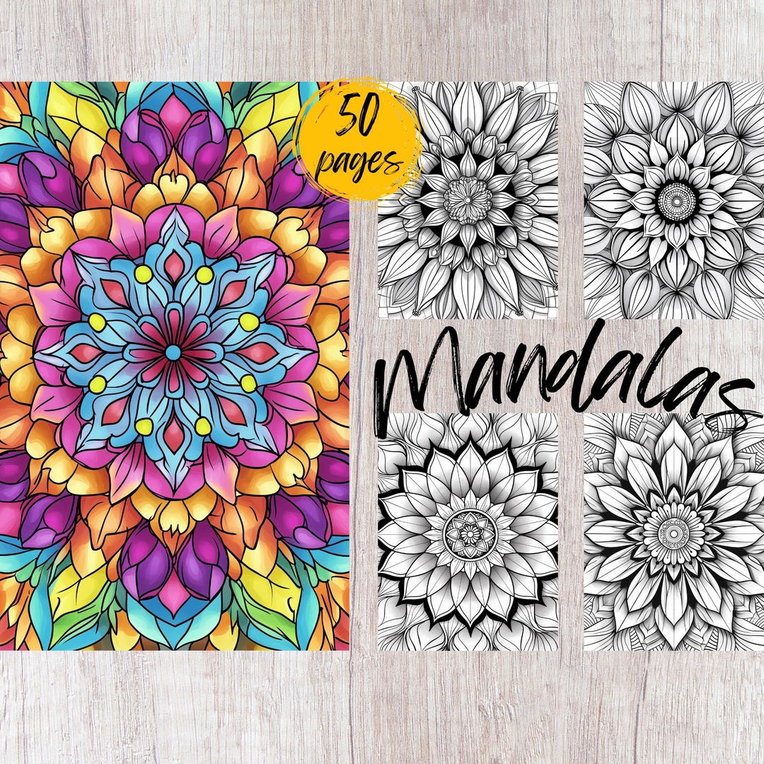 50 Mandala Coloring Pages, Printable Coloring Book PDF, Pattern ...