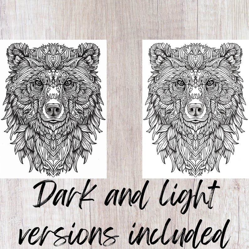 100 Bear Coloring Pages, Printable Coloring Book PDF, Mandala Coloring ...