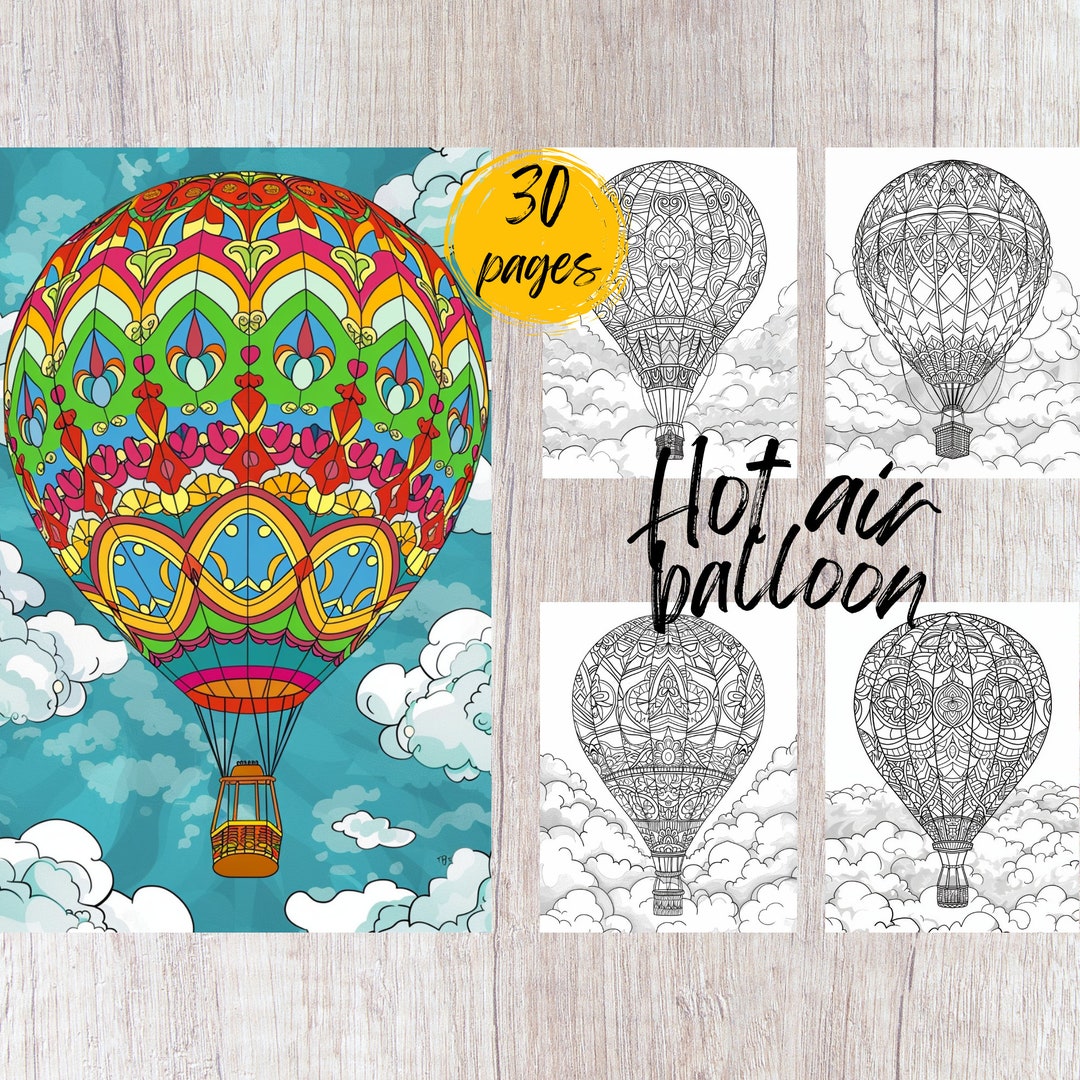 30 Hot Air Balloon Coloring Pages, Printable Coloring Book PDF, Mandala ...