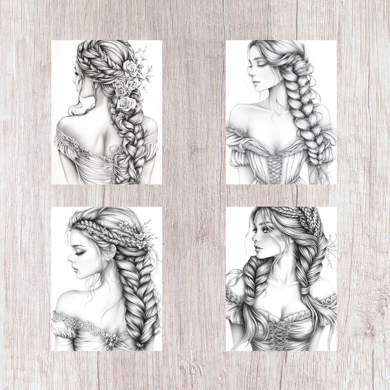 25 Braided Hair Coloring Pages, Printable Coloring Book PDF, Women Coloring Pages, Kids and ...