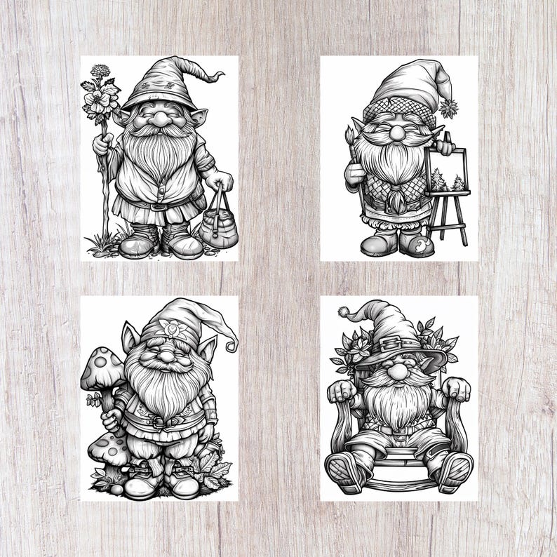 25 Gnome Coloring Pages, Printable Coloring Book PDF, Garden Coloring ...