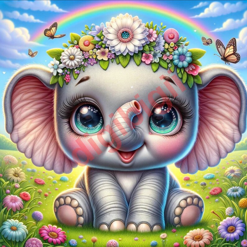 5 Sweet Baby Elephant Prints, AI Designed Illustrations, Printable ...