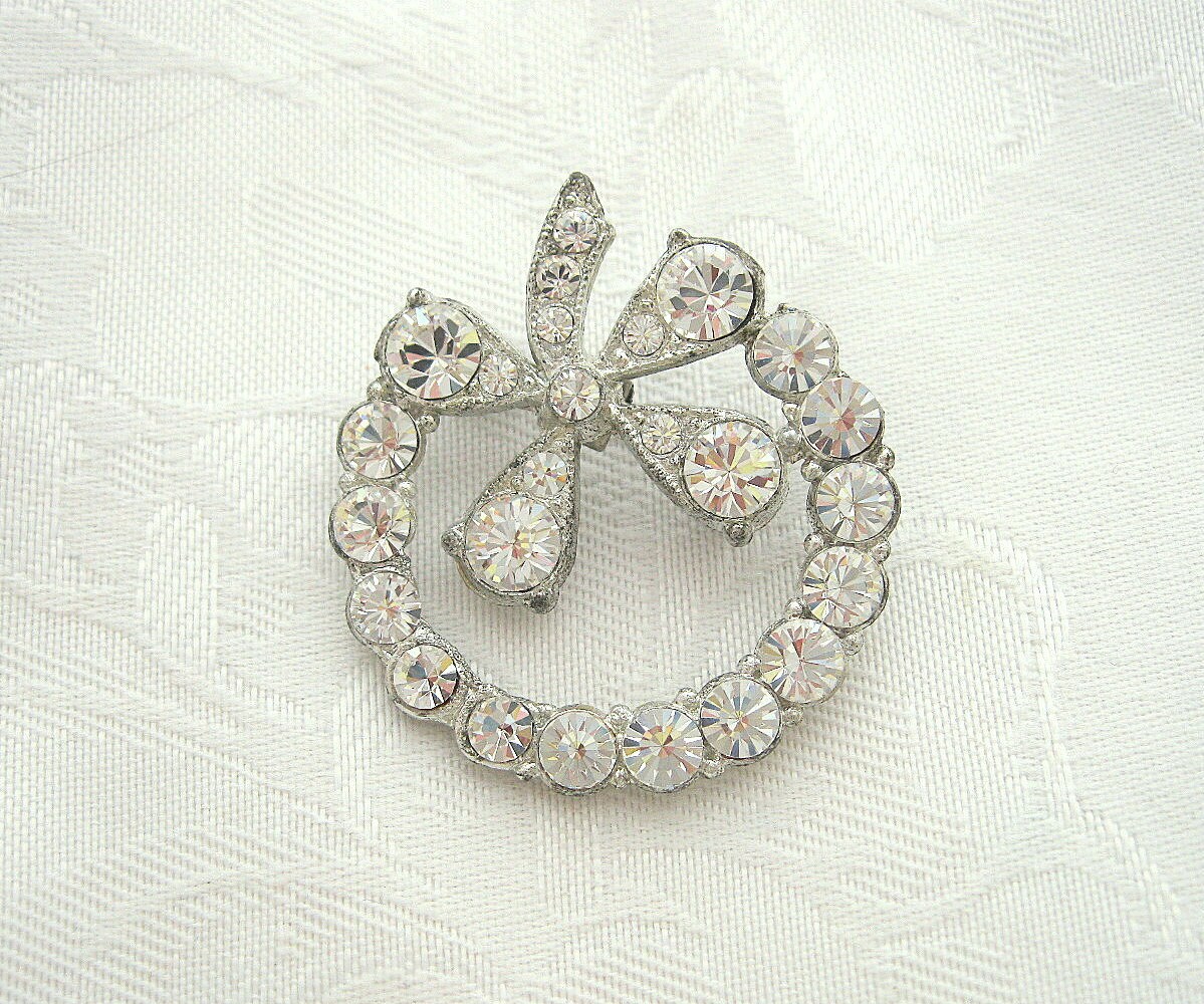 Vintage Circle Brooch Rhinestone Crystal Silvertone Restored Etsy