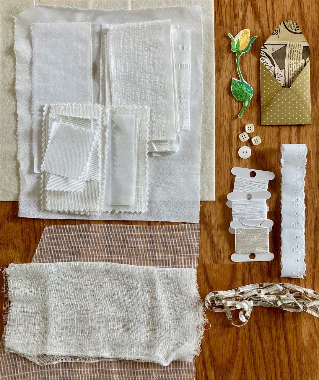 Slow Stitch Kit / White / Fabric Collage / Patchwork / Boro / Mindful ...
