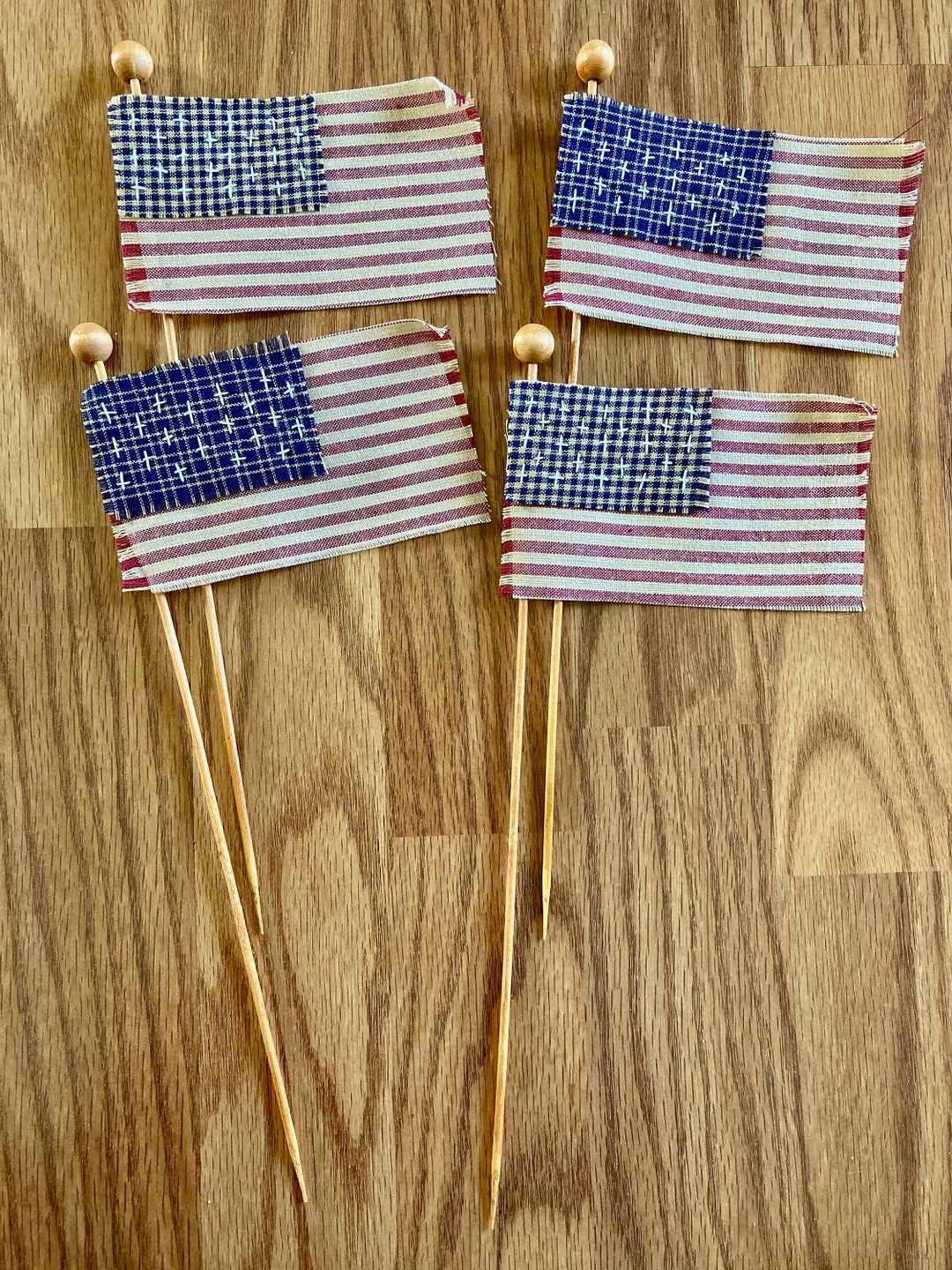 Americana Primitive Fabric Flags Farmhouse Rustic Wooden Stakes Garden ...