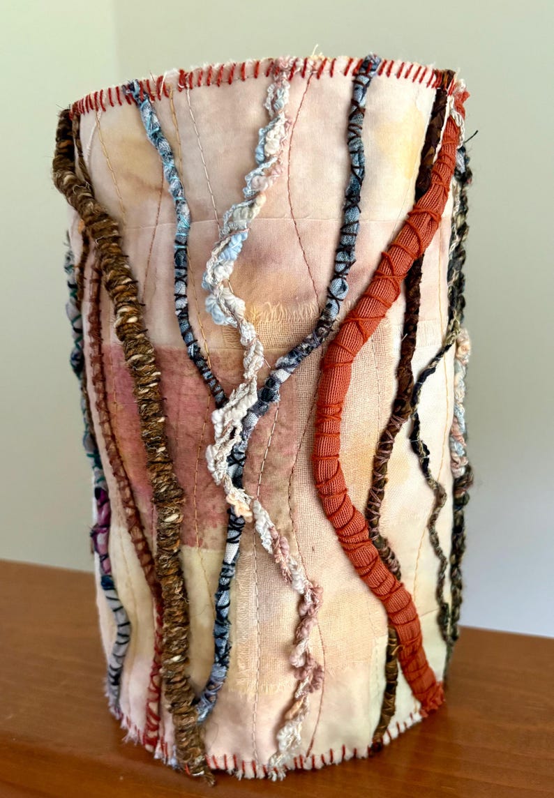 Botanical Fabric Vessel, Textile Art, Fiber Art Vase / Vessel, Hand ...