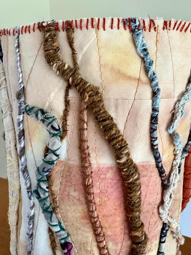 Botanical Fabric Vessel: Hand-stitched Fiber / Textile Art Vase, Earth ...
