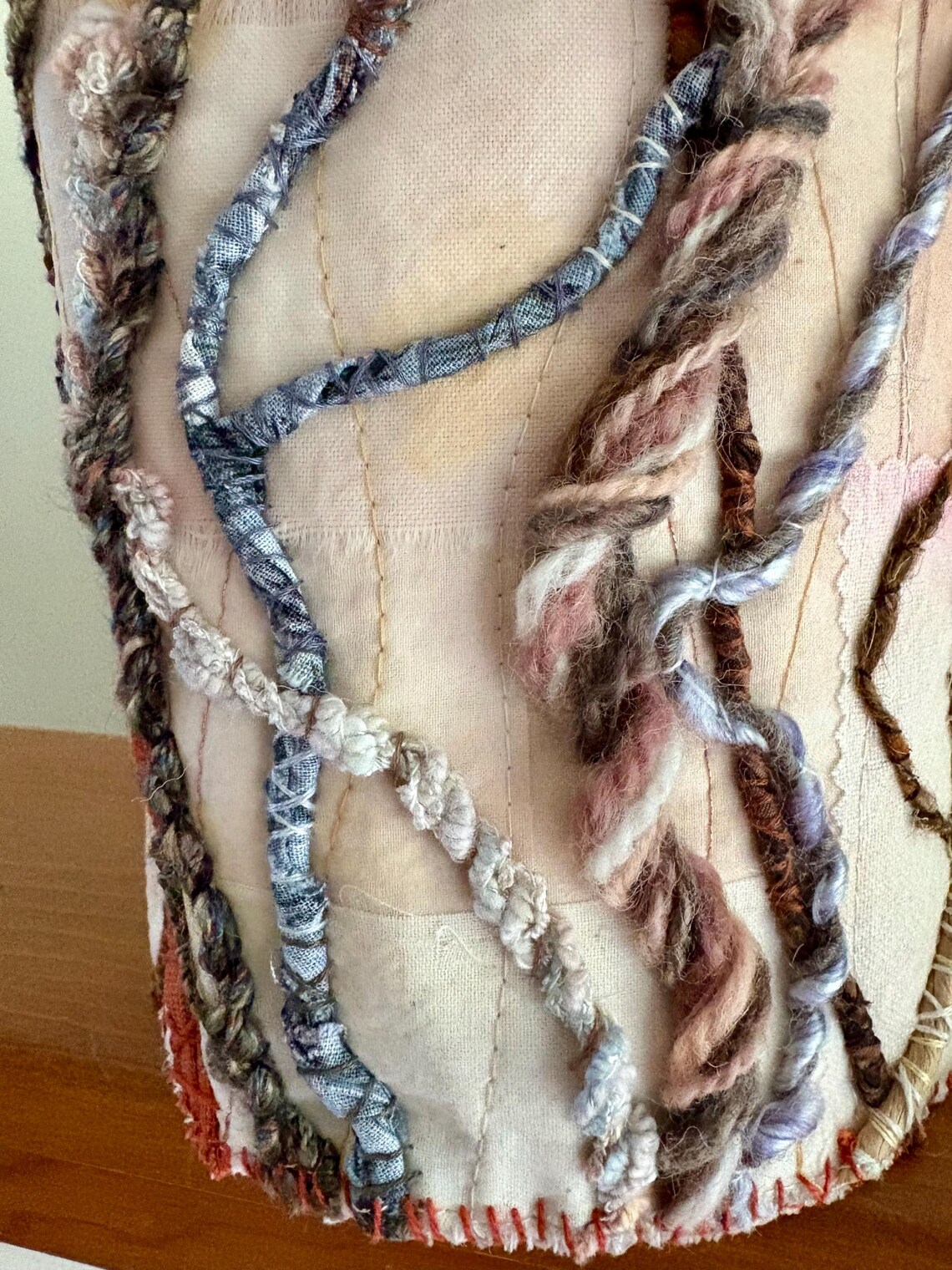 Botanical Fabric Vessel: Hand-stitched Fiber / Textile Art Vase, Earth ...