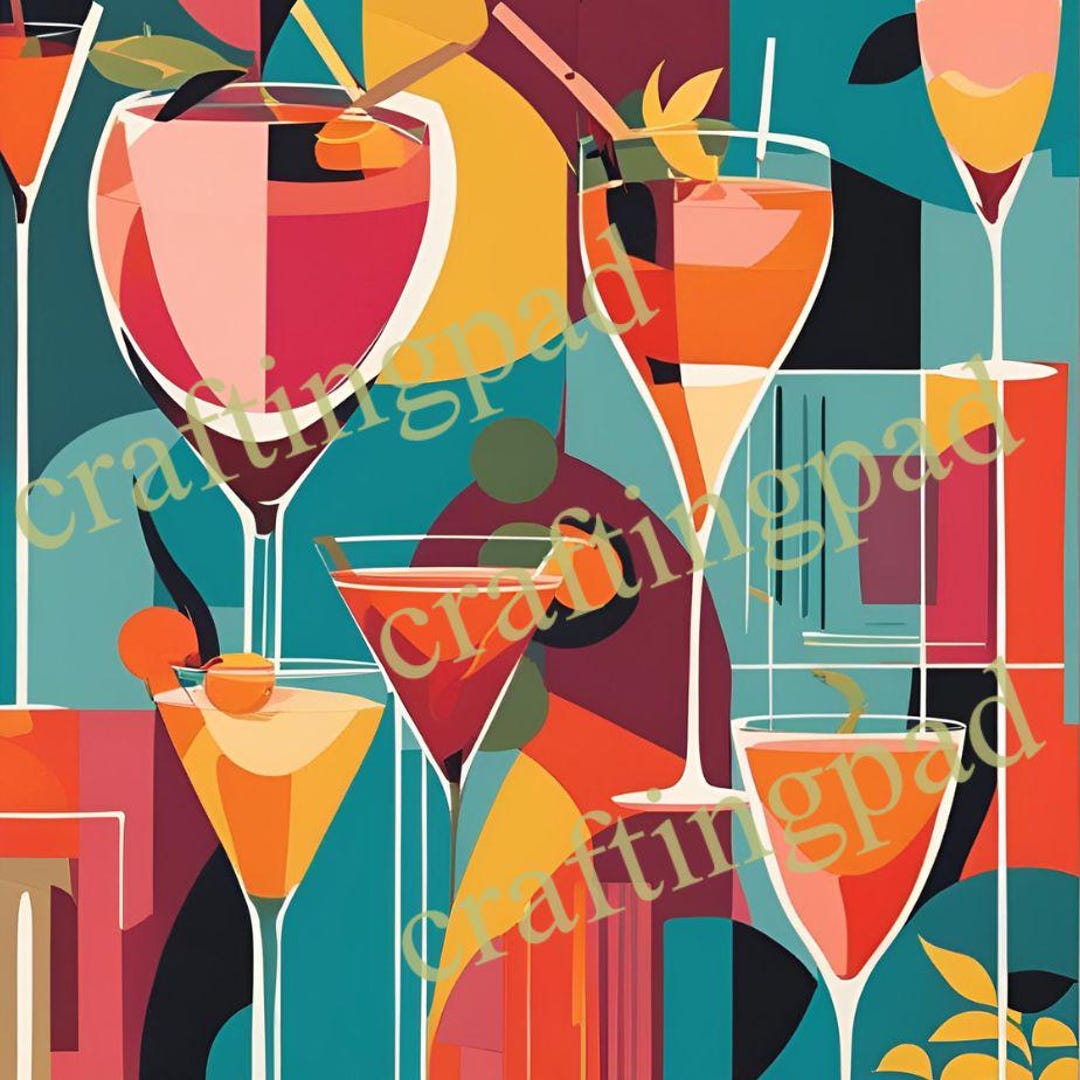 Mid Century Modern Cocktails / Drinks - Set of 4 - Printable PNG Files ...