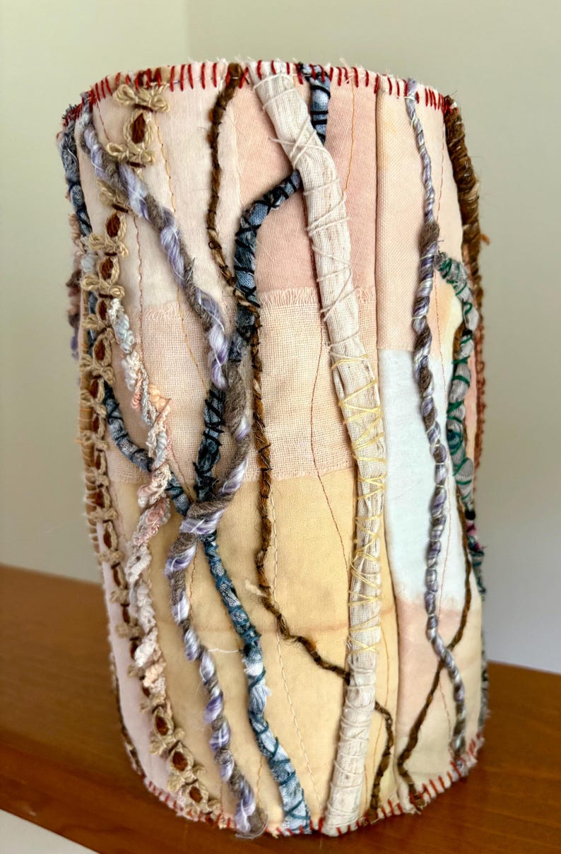 Botanical Fabric Vessel: Hand-stitched Fiber / Textile Art Vase, Earth ...