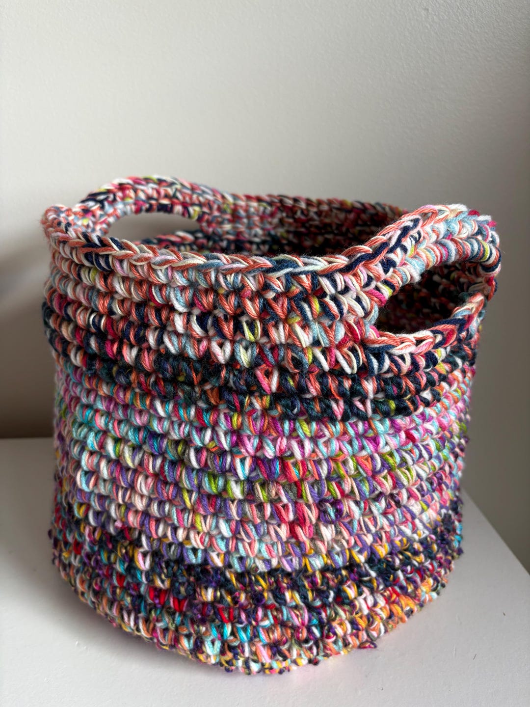 Large Colorful Crochet Basket With Handles - Etsy