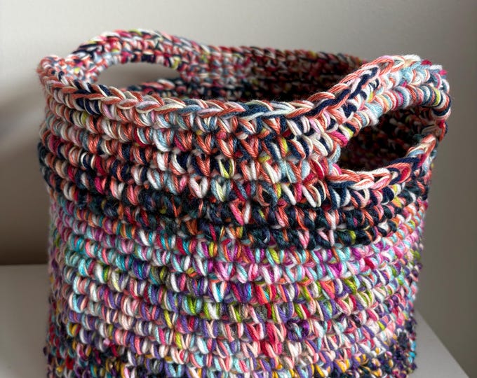 Large Colorful Crochet Basket With Handles - Etsy