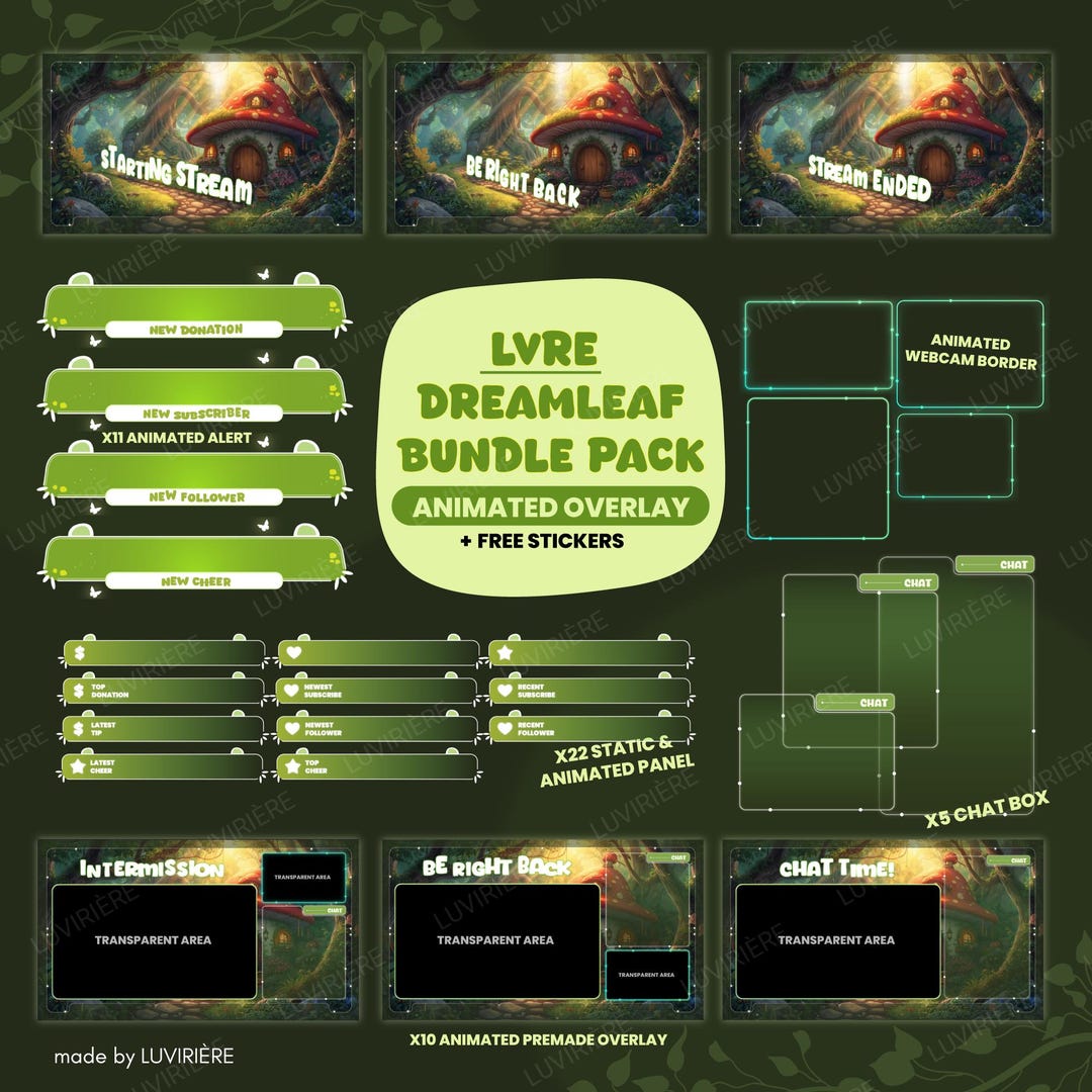 Twitch Animated Overlay Bundle - Dreamleaf Forest Theme (digital ...