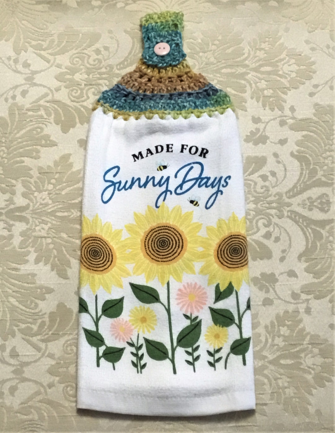 SUNNY DAYS SUNFLOWERS Double Layer Hanging Crochet Towel, Sunflower ...