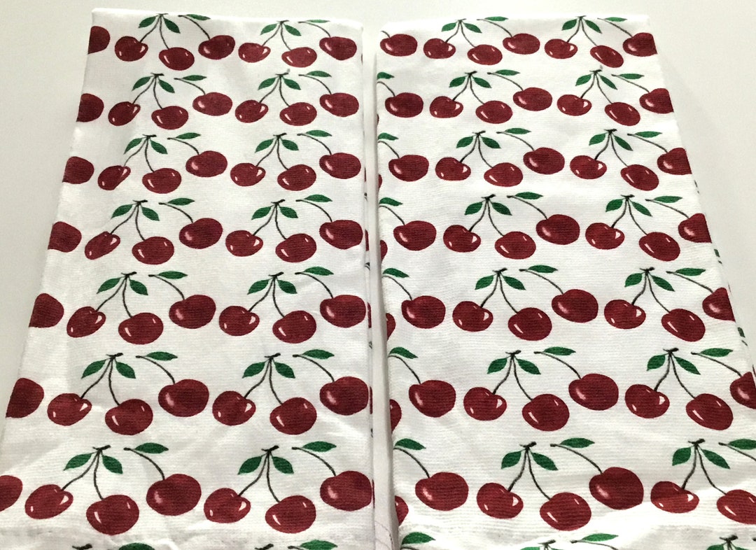Cherries All Over Set of 2 Thick Cotton Kitchen Towels, Dish Towel ...