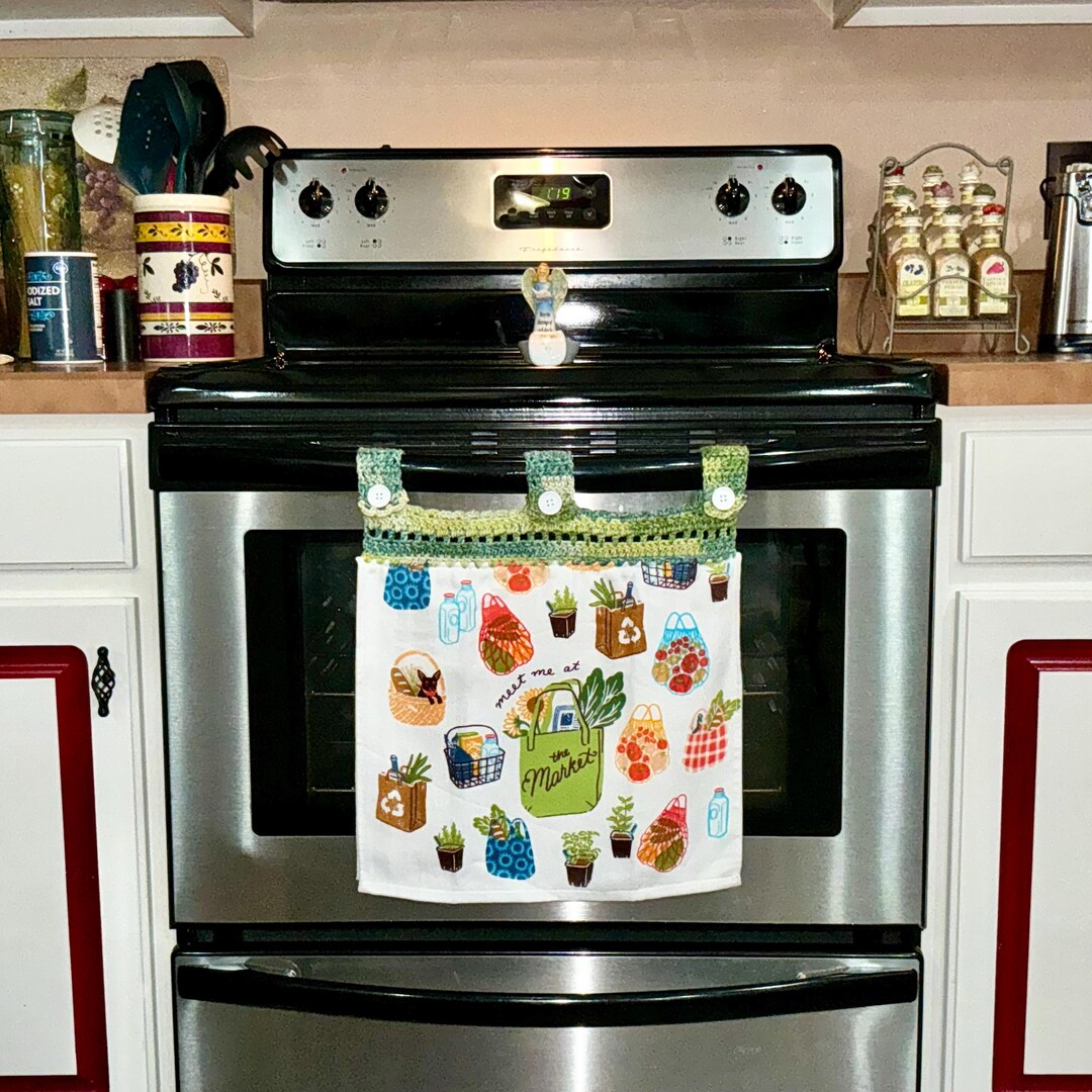 Market Bags Oven Door Curtain: Double Layer Hanging Crocheted Top Towel ...