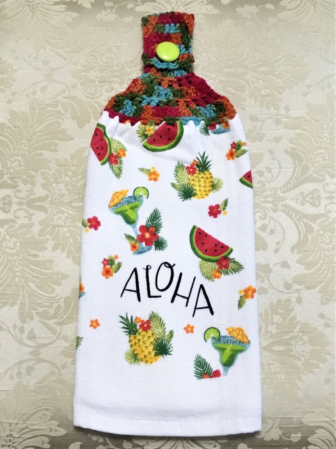 ALOHA COCKTAILS And FRUITS Thick Double Layer Hanging Crochet Towel ...