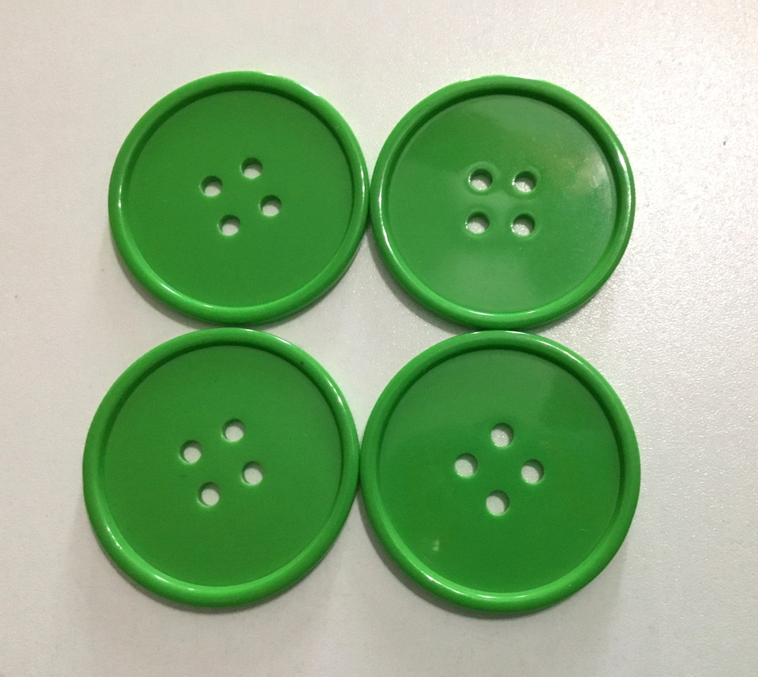 Set of 4 Large Green 1 1/2 Buttons, Plastic Buttons, Sewing Buttons ...