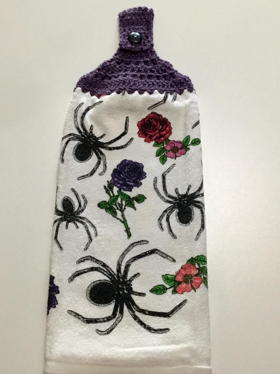 Spiders and Roses Double Layer Hanging Crochet Towel, Halloween Towel ...