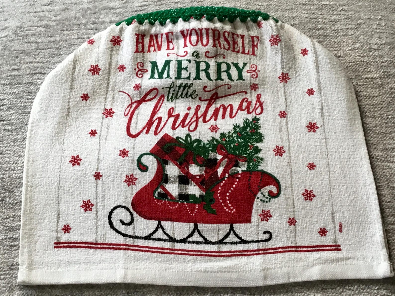 Merry Little Christmas Sled Double Layer Hanging Crochet Towel, Sled ...
