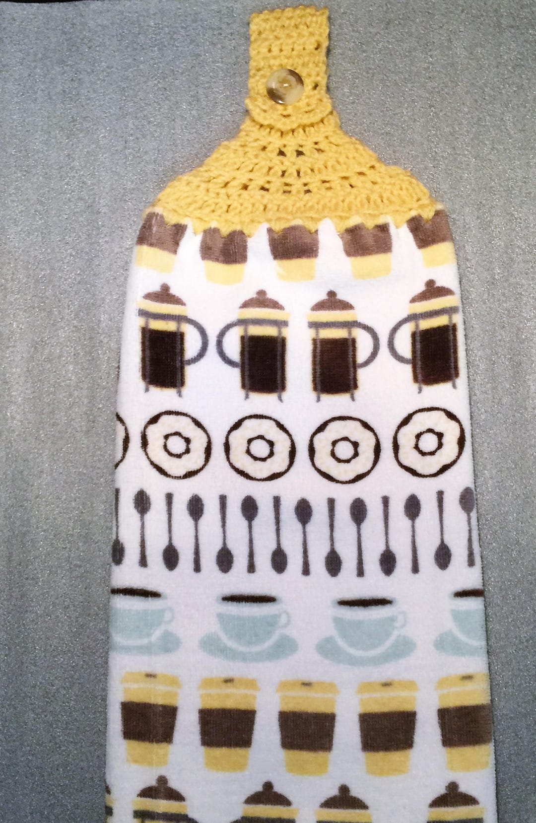 COFFEE AND SPOONS Plush Double Layer Hanging Crochet Top Towel, Crochet ...