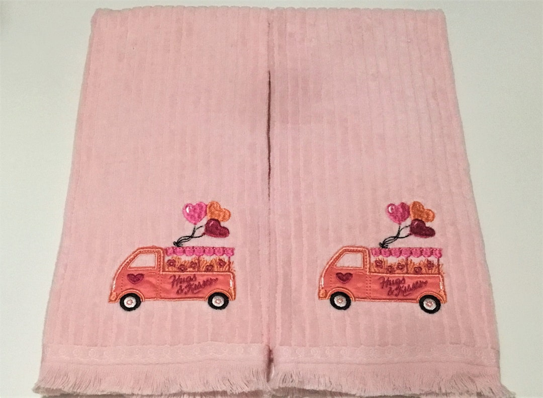 Hugs & Kisses Valentine Van Set of 2 Plush Cotton Kitchen Towels, Dish ...