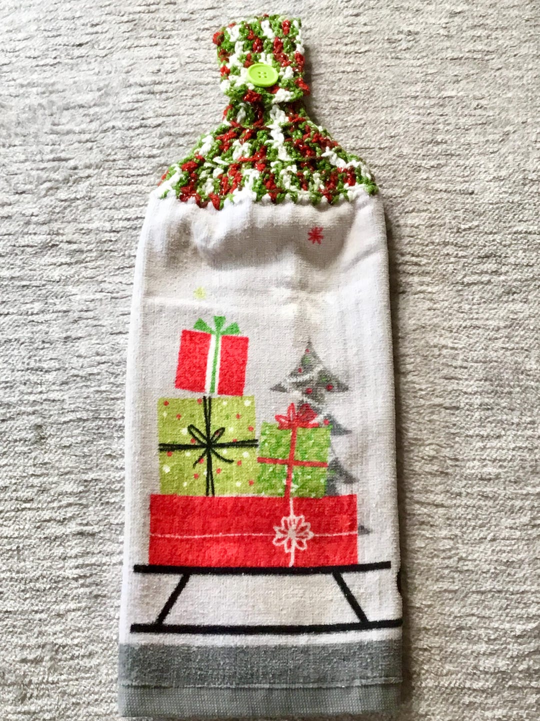 Sled Full of Gifts Plush Double Layer Hanging Crochet Towel, Sled Lover ...