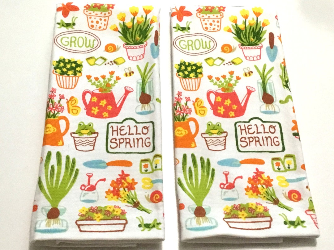 Grow Flowers Set of 2 Thick Cotton Kitchen Towels, Dish Towel, Hand ...