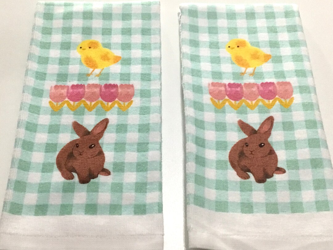Bunny, Tulip, and Baby Chick Set of 2 Thick Cotton Kitchen Towels, Dish ...