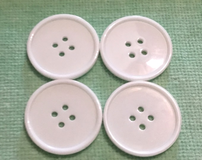 4 Large White 1 1/2" Buttons, Plastic Buttons, 4-hole Buttons, Sewing ...