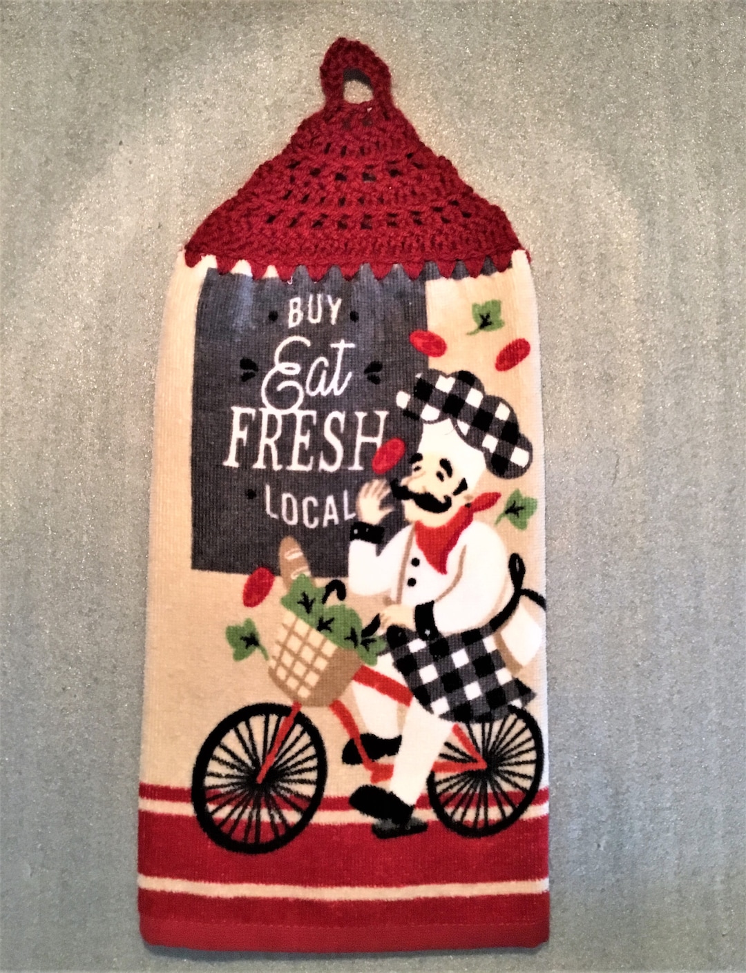 EAT FRESH CHEF Plush Over the Knob Double Layer Crochet Towel, Chef ...