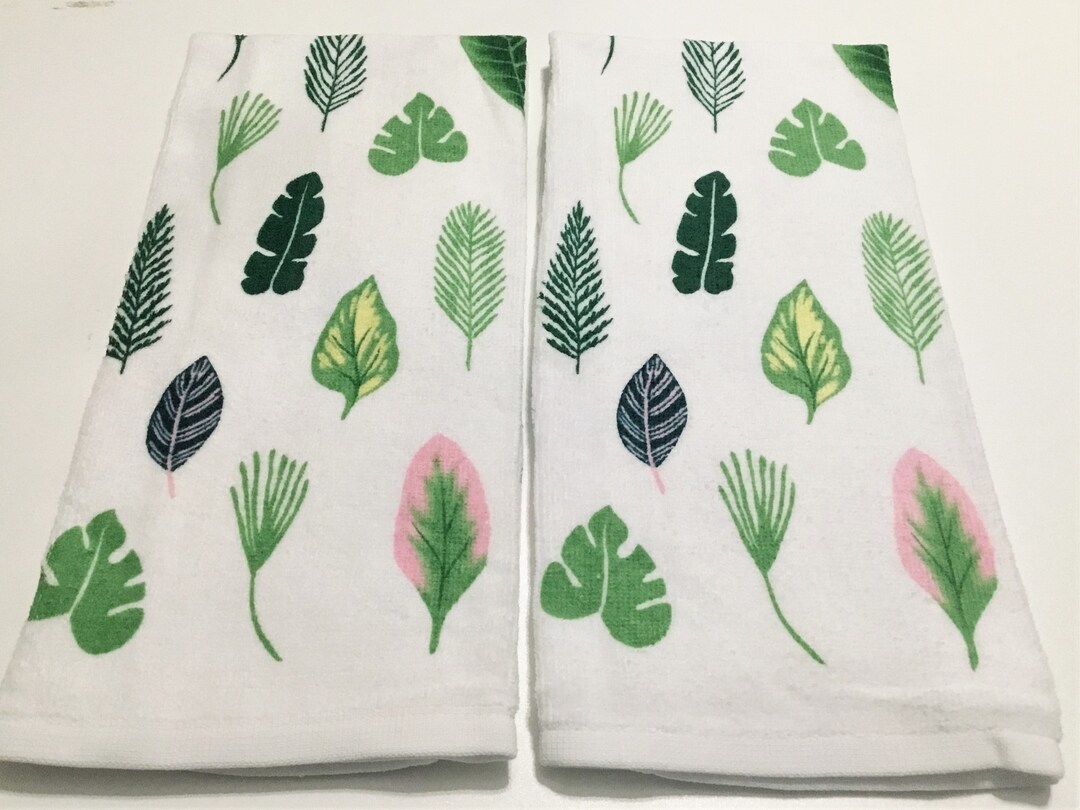 SUMMER LEAVES Set of 2 Thick Cotton Kitchen Towels, Dish Towel, Tea ...