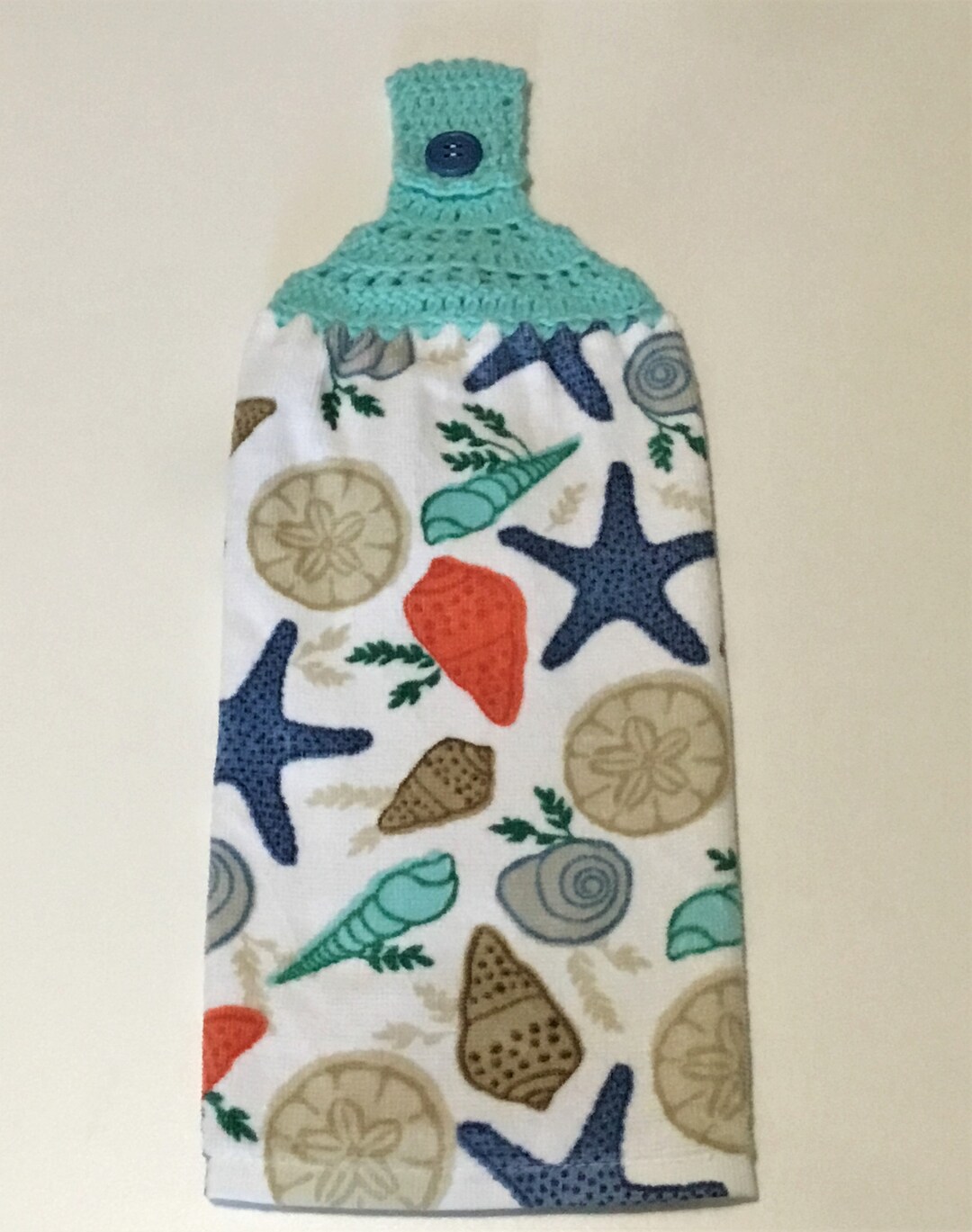 SEA SHELLS Plush Double Layer Hanging Crochet Towel, Coral, Seashell ...