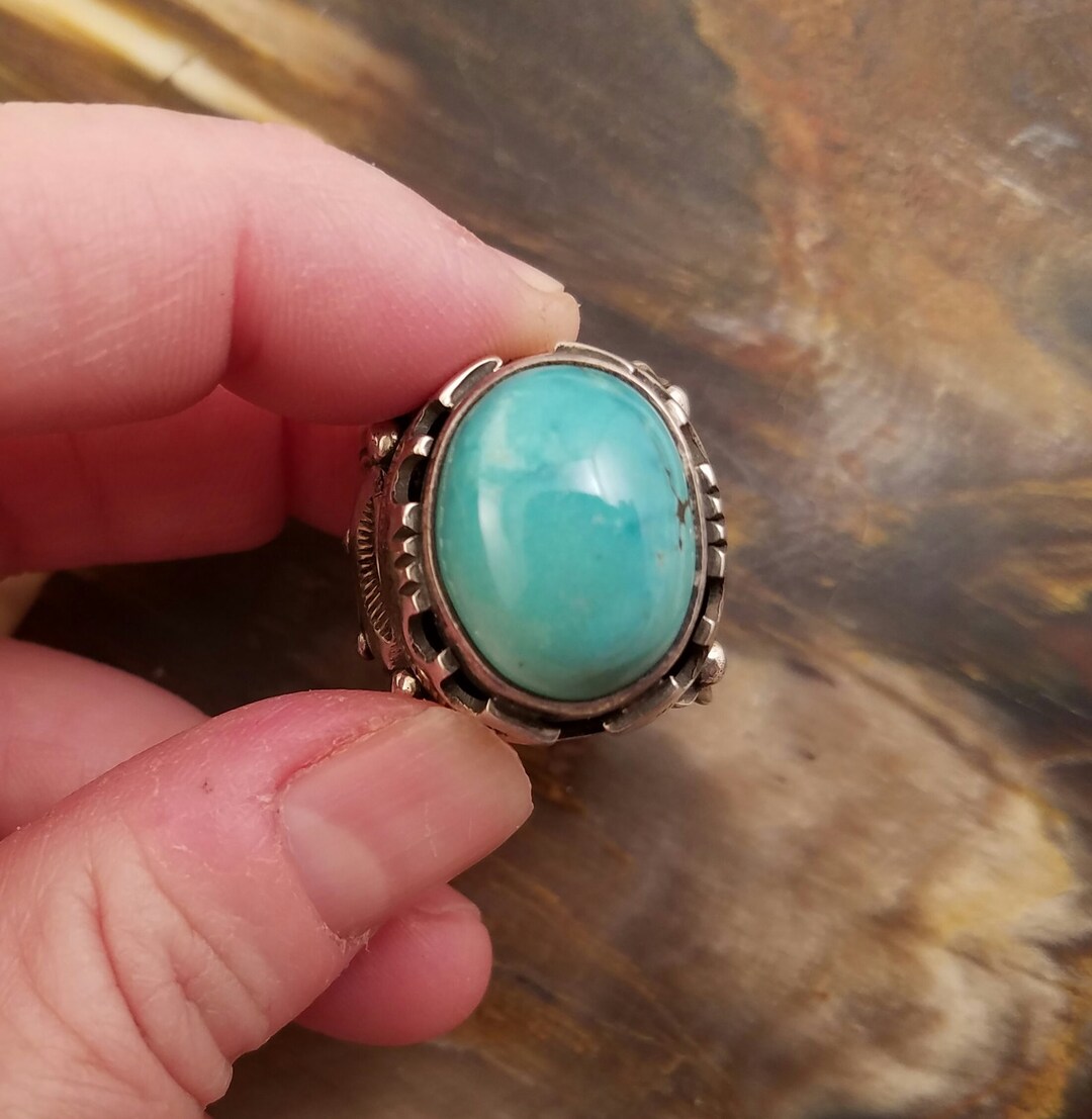 Large Sterling Silver Vintage Fox Mine Turquoise Ring, Size 7 - Etsy