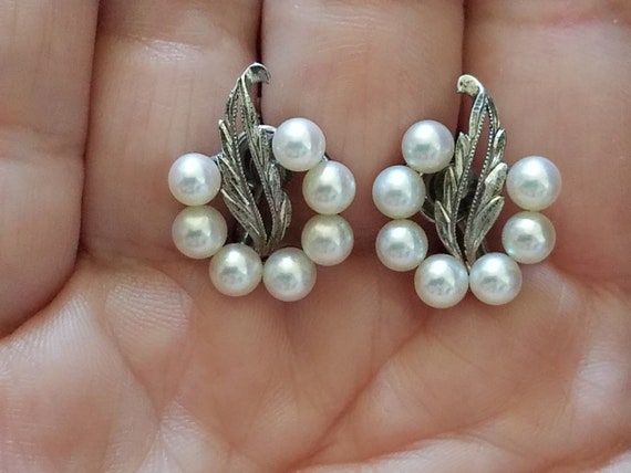 Vintage Mikimoto Akoya Pearl Sterling Silver Earrings - Gem Vintage Mikimoto Akoya Pearl Sterling Silver Earrings - Gem