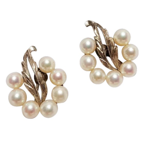 Vintage Mikimoto Akoya Pearl Sterling Silver Earrings - Gem Vintage Mikimoto Akoya Pearl Sterling Silver Earrings - Gem