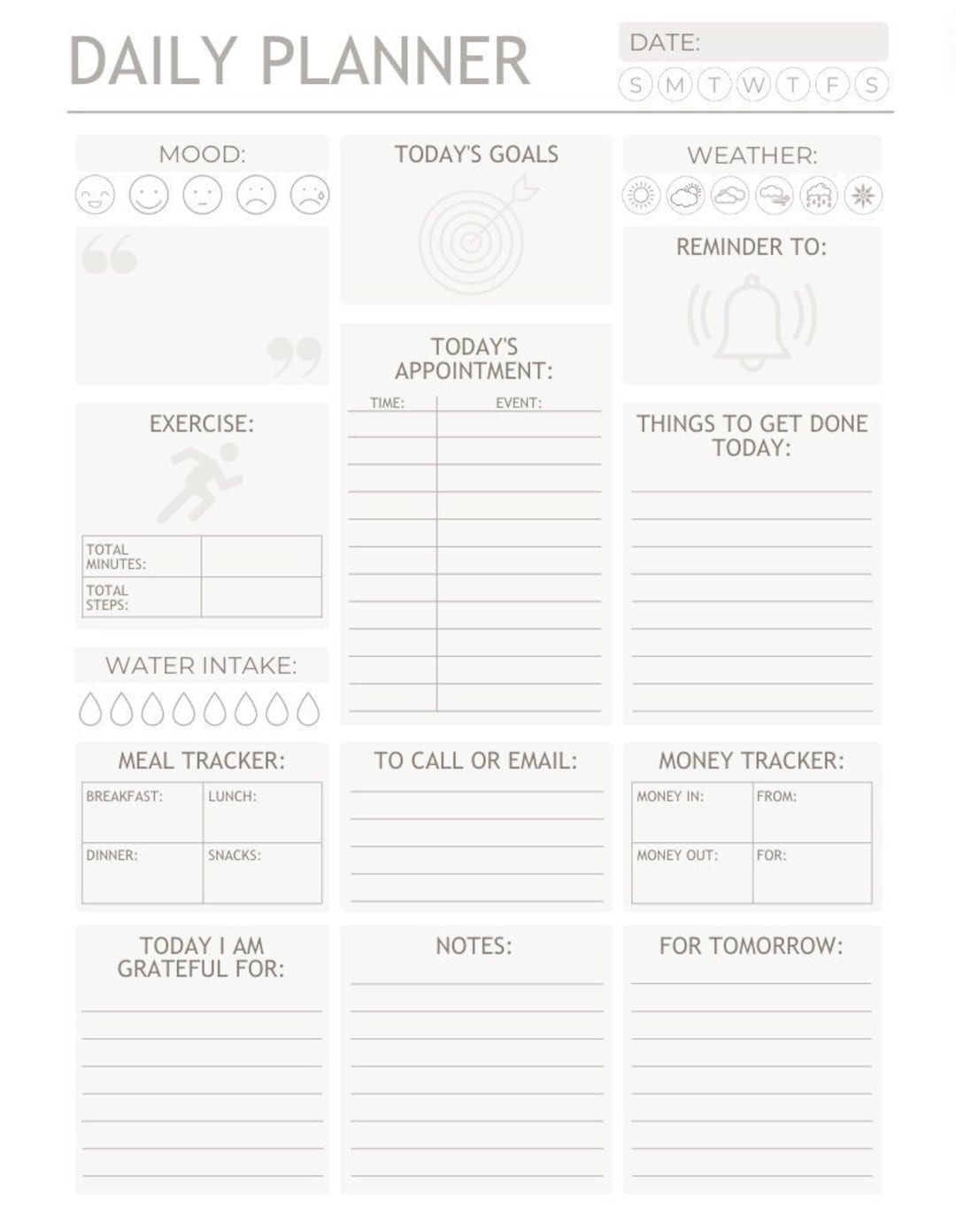 Customizable & Printable Daily Planner Digital Print - Etsy