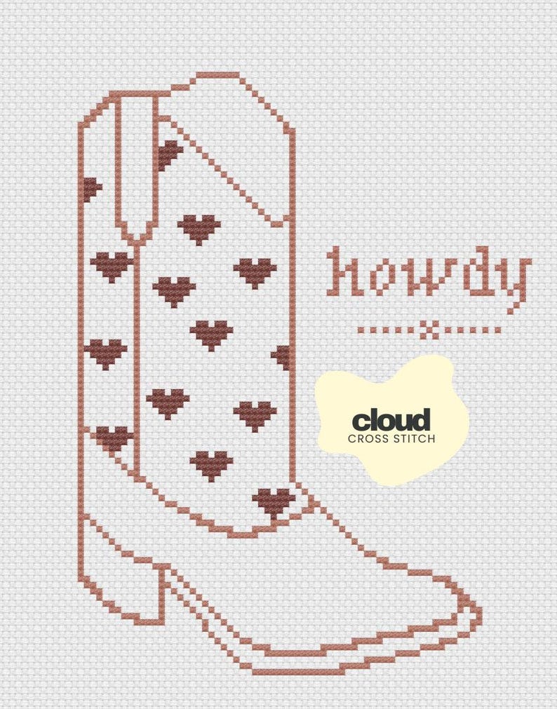Yeehaw Cowboy Boot Cross Stitch Pattern | Digital Download PDF | Rose ...