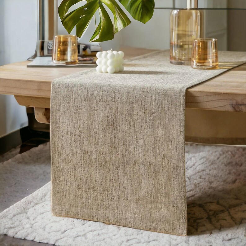 Oatmeal Beige Burlap Farmhouse Table Runner, 72 Inch Rustic Woven ...