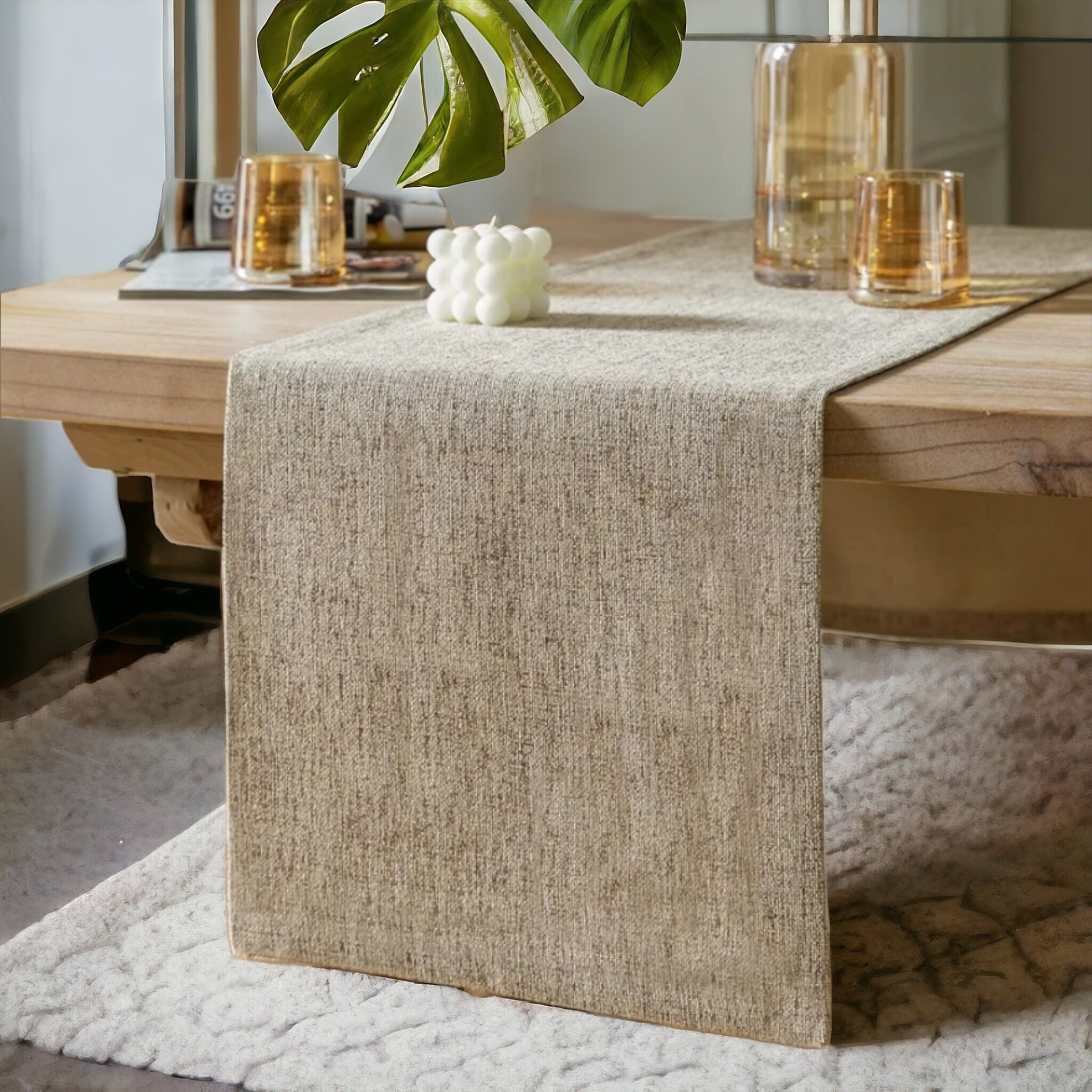 Oatmeal Beige Burlap Farmhouse Table Runner, 72 Inch Rustic Woven ...