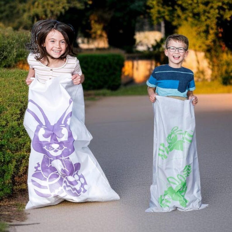 Easter Party Outdoor Game Set – 6 Player Potato Sack Race Bags, Spoon ...