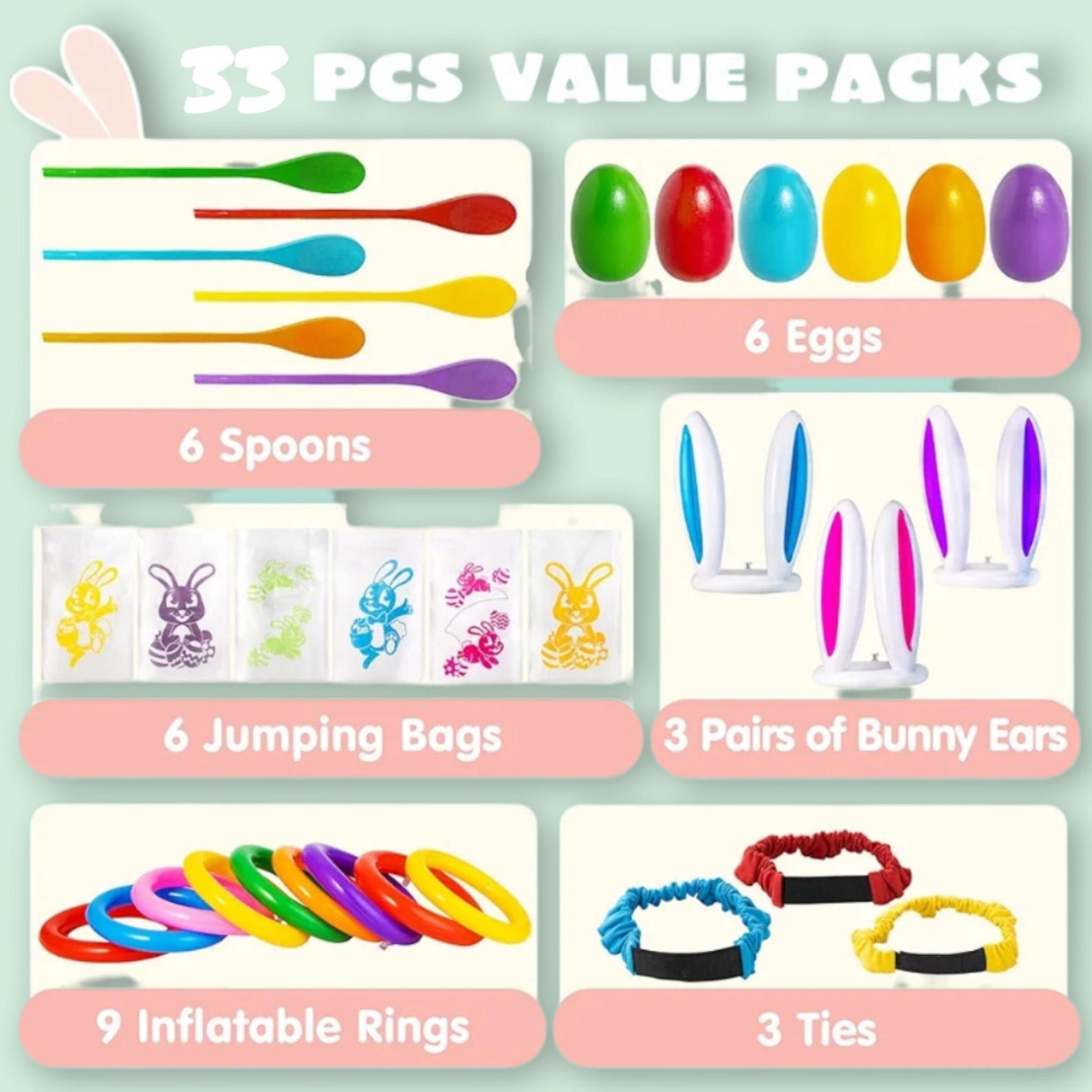 Easter Party Outdoor Game Set – 6 Player Potato Sack Race Bags, Spoon ...