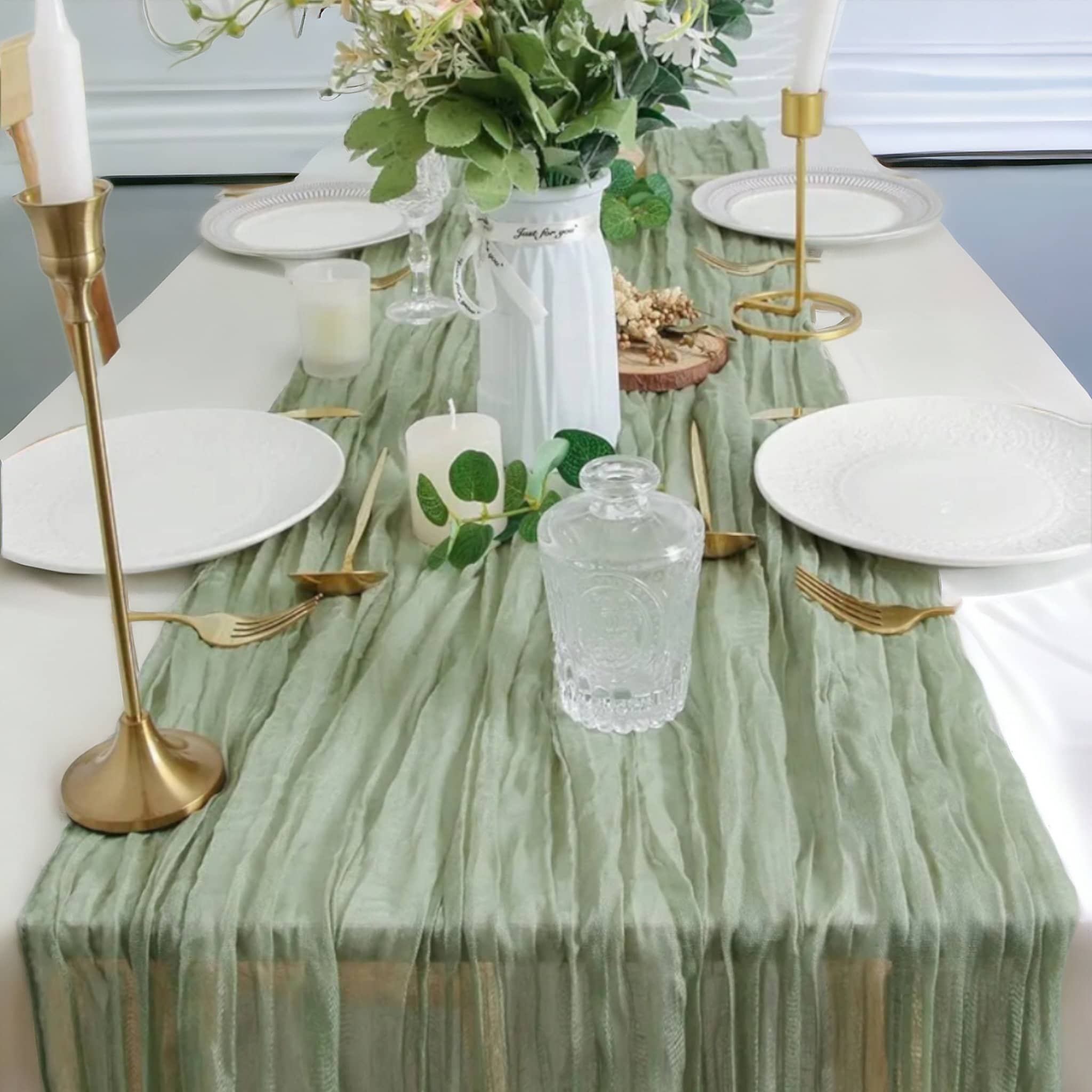 Sage Green Cheesecloth Table Runner - 35x120 Inches for Rustic Wedding ...
