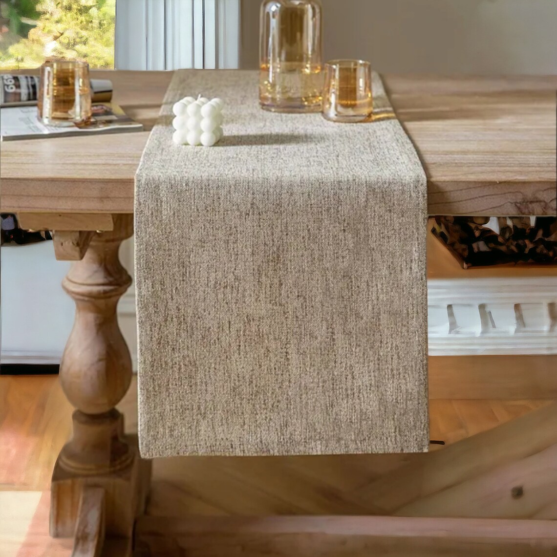 Oatmeal Beige Burlap Farmhouse Table Runner, 72 Inch Rustic Woven ...