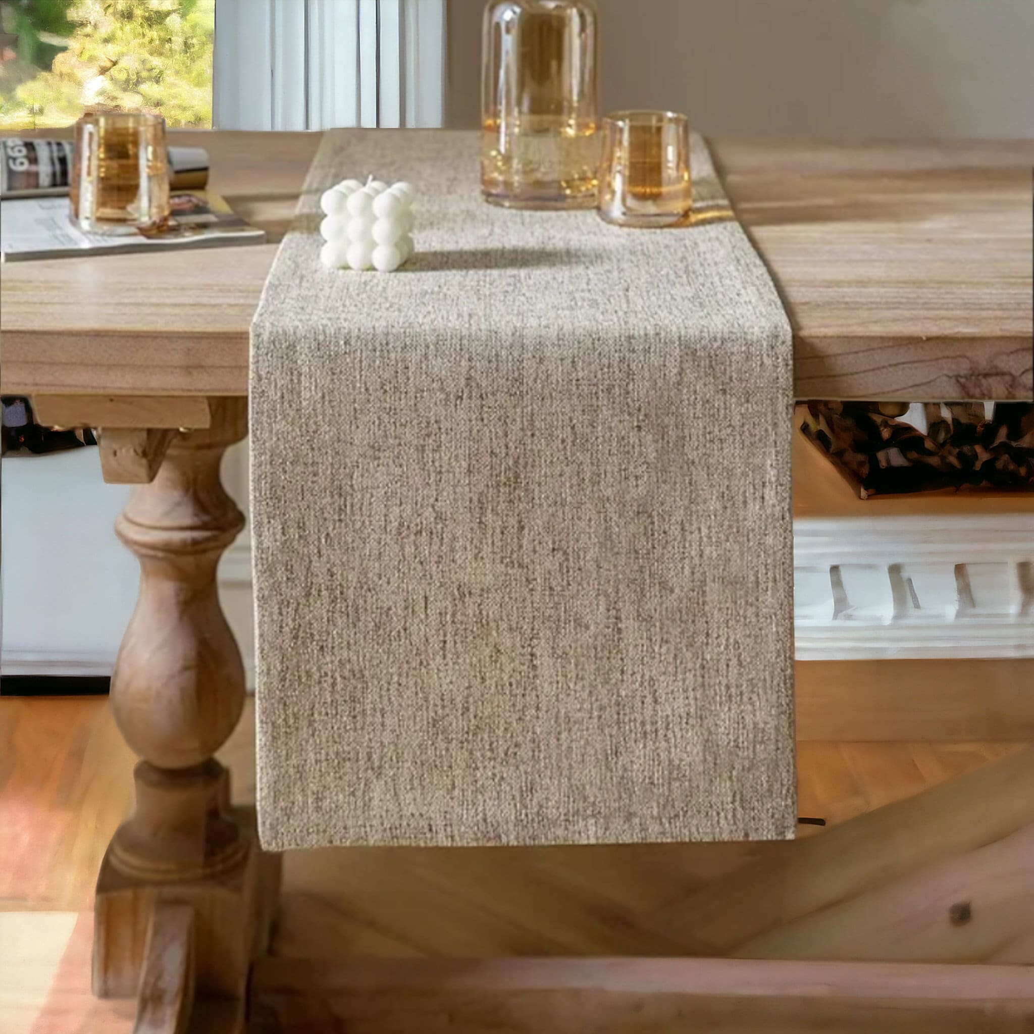 Oatmeal Beige Burlap Farmhouse Table Runner, 72 Inch Rustic Woven ...