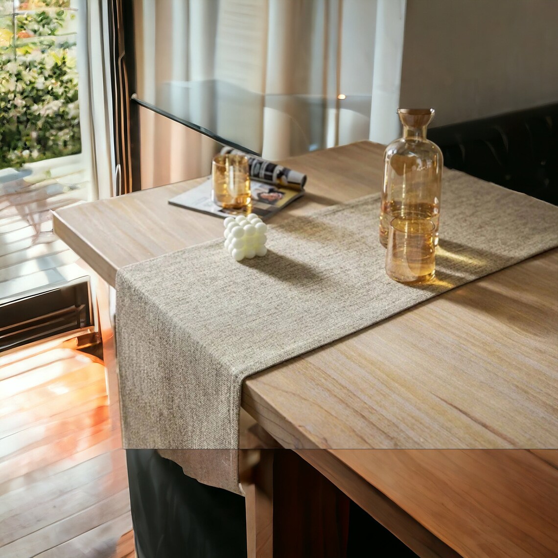 Oatmeal Beige Burlap Farmhouse Table Runner, 72 Inch Rustic Woven ...