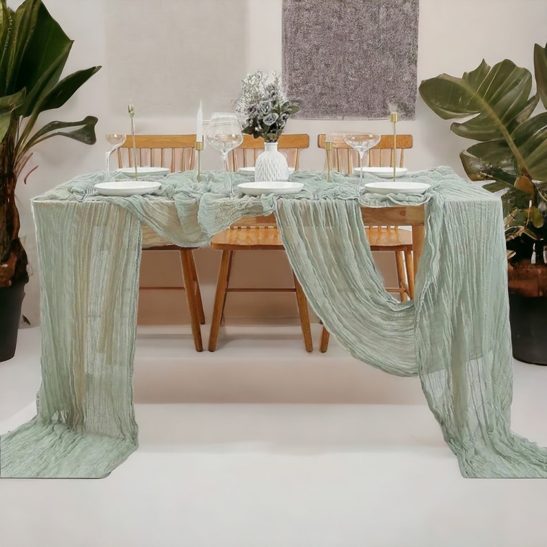 Sage Green Cheesecloth Table Runner 13.3ft Boho Gauze for Baby Shower ...