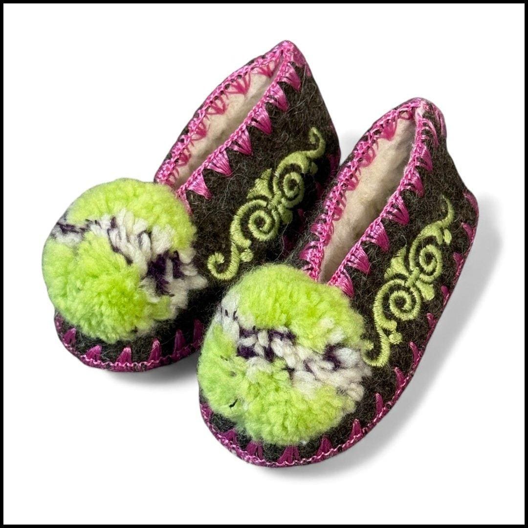 Karagiannis Handmade Traditional Greek Wool Slipper Baby Purple Green ...