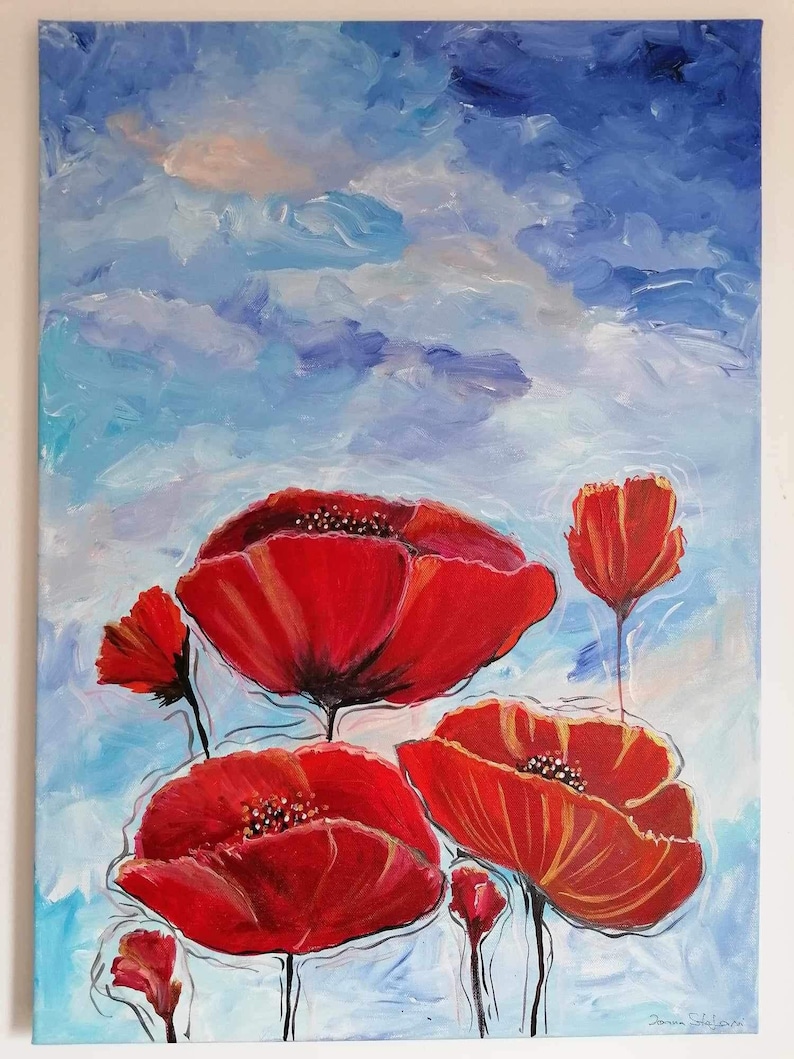 Red Poppies Acrylic Painting on Canvas | Floral Wall Art (50x70cm) - Etsy