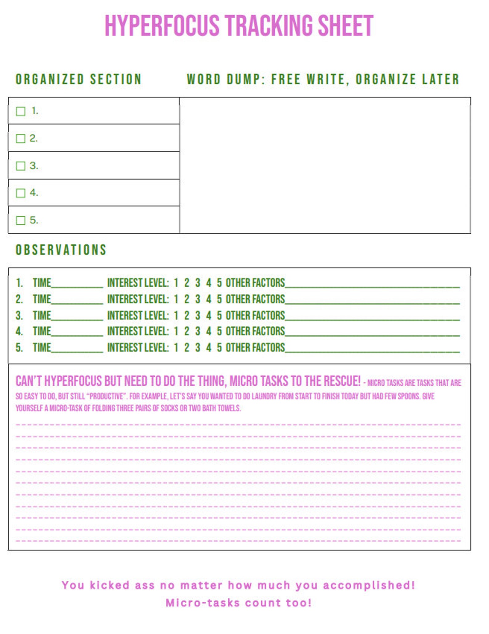 Hyperfocus Tracking Sheet - Etsy